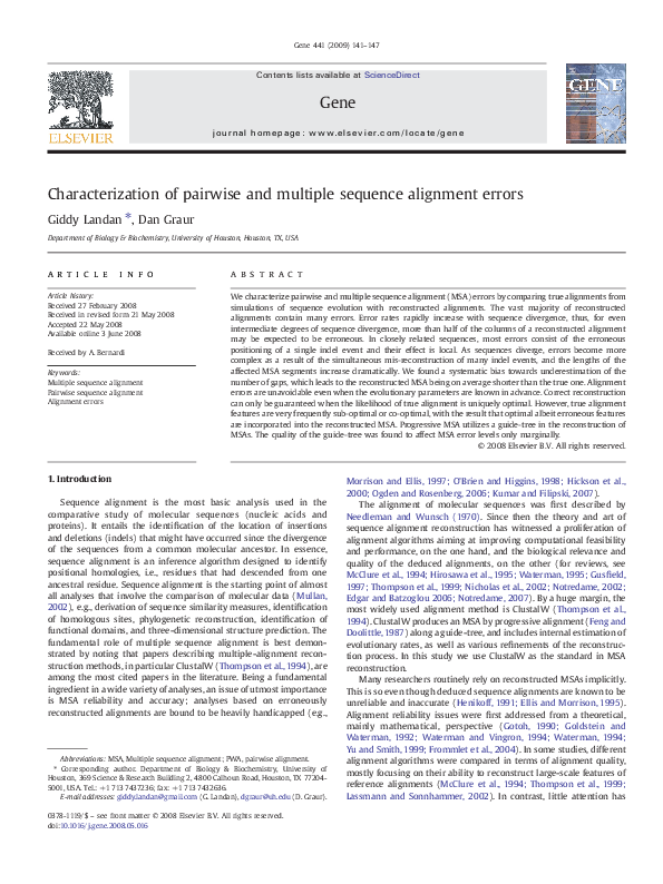 (PDF) Characterization of pairwise and multiple sequence alignment errors
