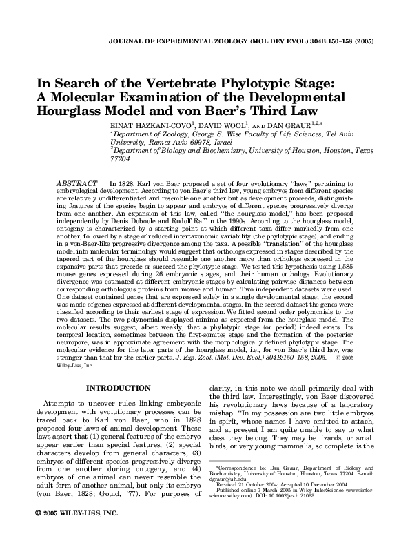 (PDF) In search of the vertebrate phylotypic stage: A molecular ...