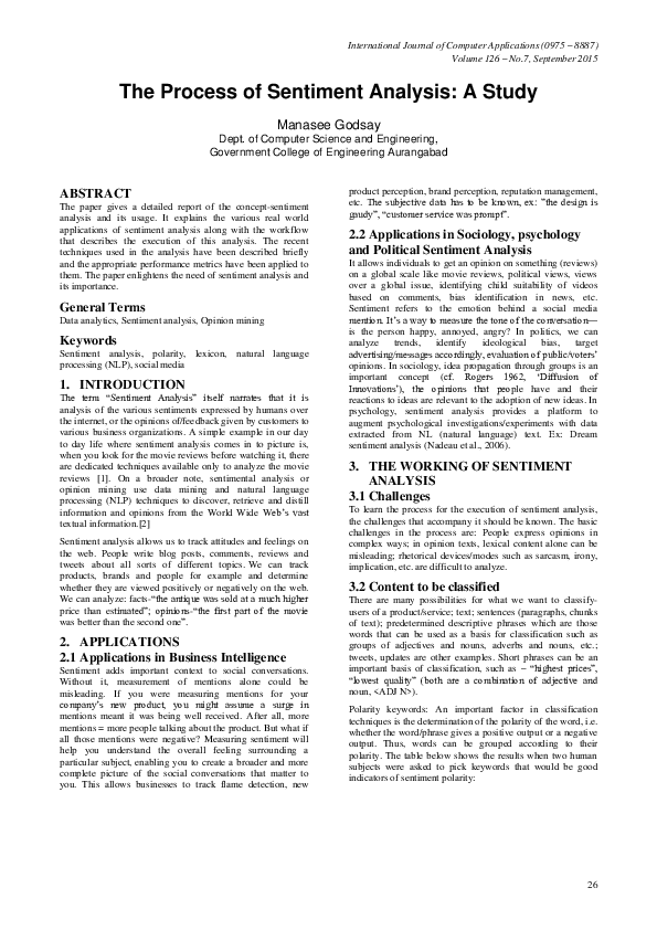 (PDF) The Process of Sentiment Analysis: A Study