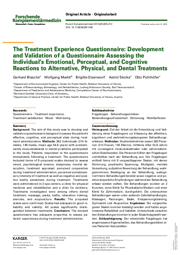 (PDF) The Treatment Experience Questionnaire: Development and ...