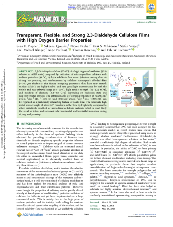 (PDF) Transparent, Flexible, and Strong 2,3-Dialdehyde Cellulose Films ...