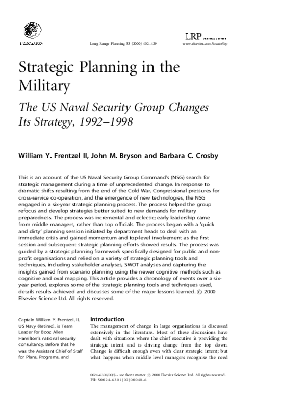 (PDF) Strategic Planning in the Military
