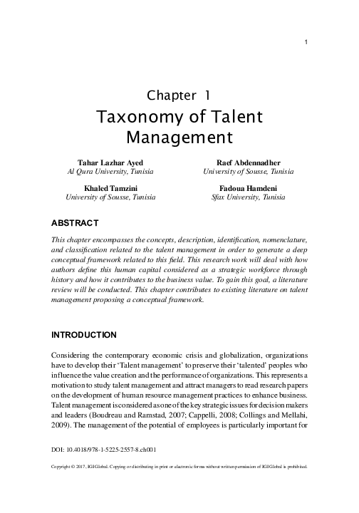 (PDF) Taxonomy of Talent Management