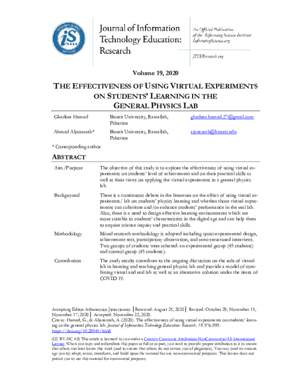 (PDF) The Effectiveness of Using Virtual Experiments on Students ...
