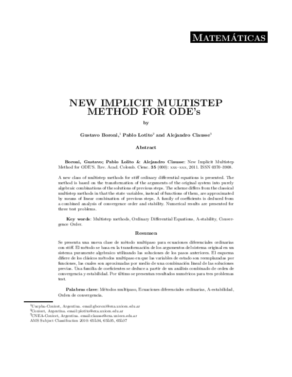 Pdf New Implicit Multistep Method For Odes