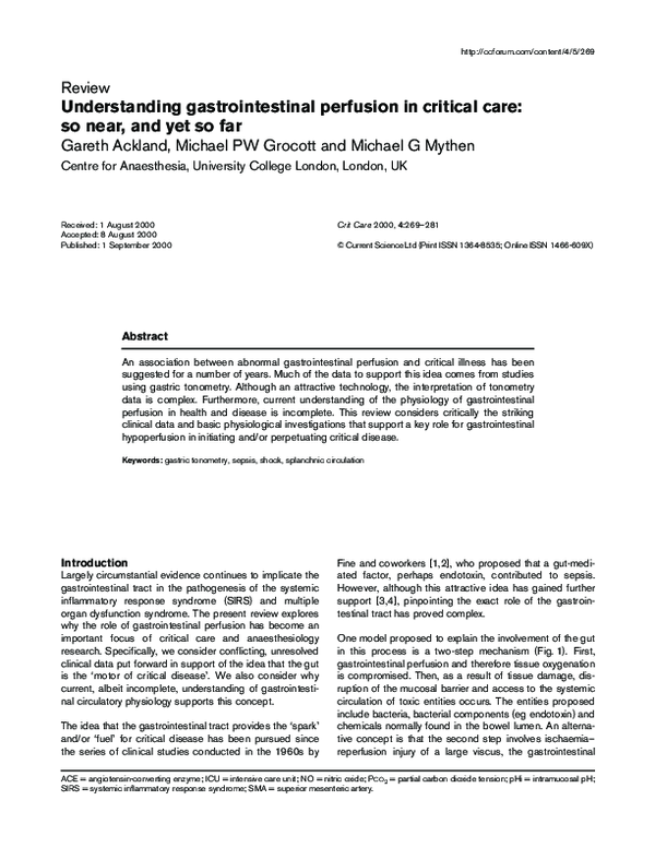 (PDF) Understanding gastrointestinal perfusion in critical care: so ...