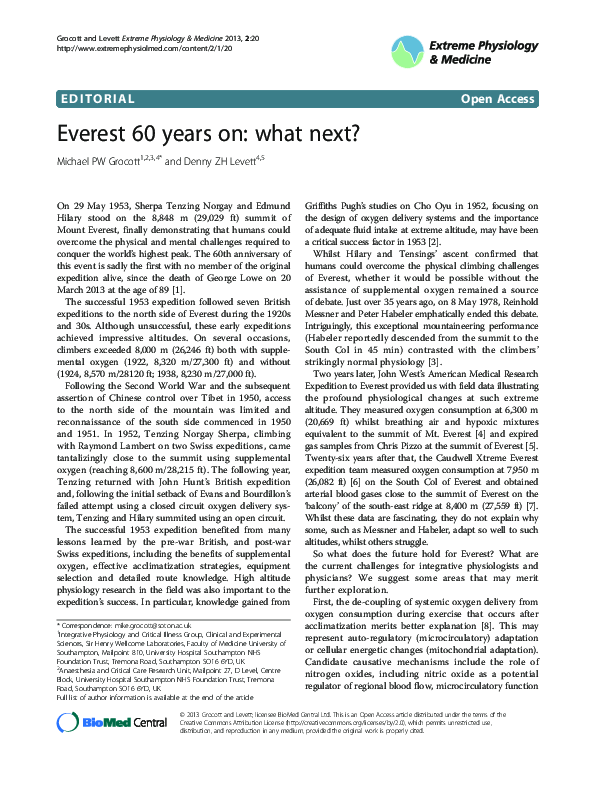(PDF) Everest 60 years on: what next?