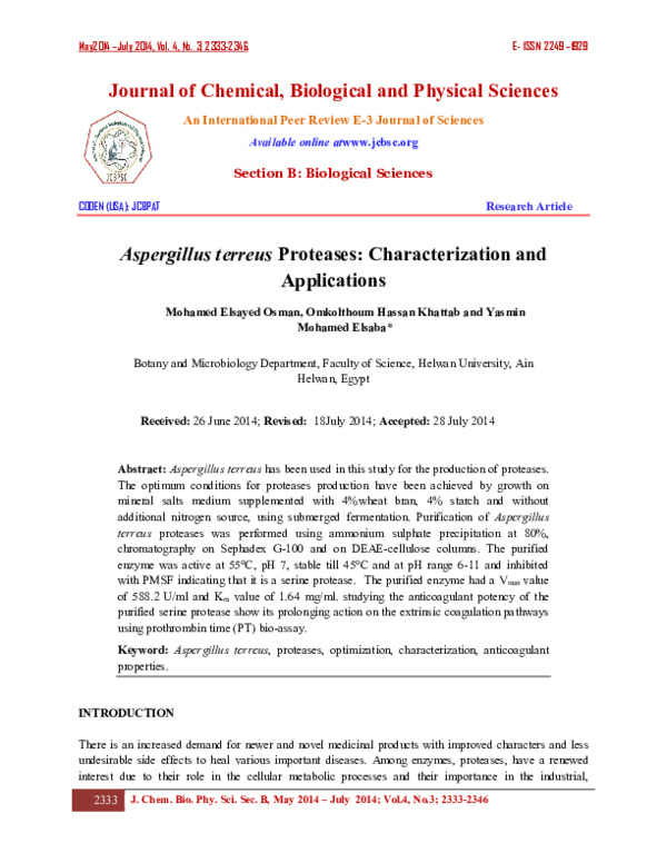 (PDF) Aspergillus terreus proteases: characterization and applications