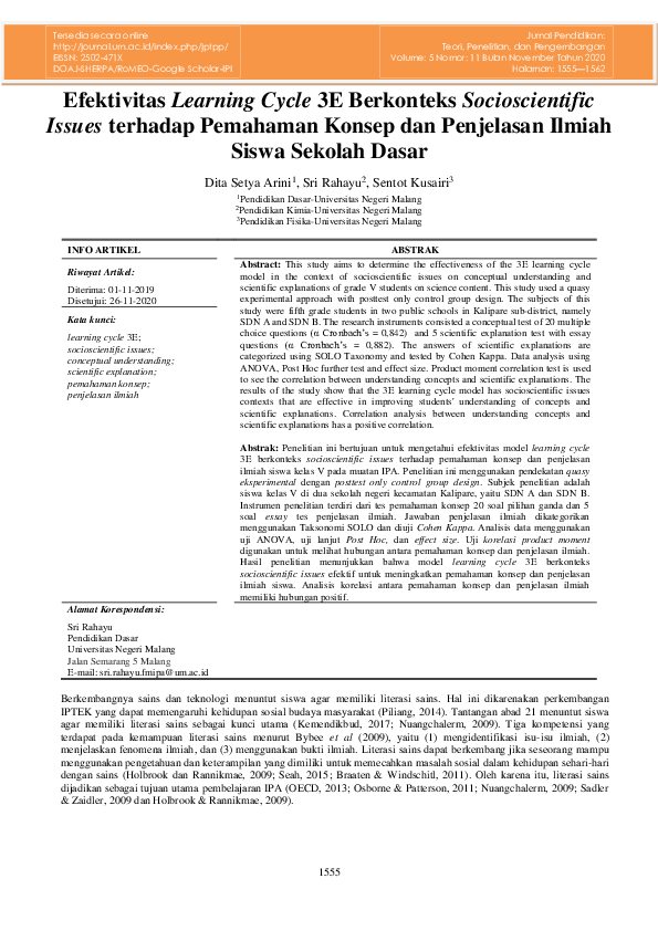 (PDF) Efektivitas Learning Cycle 3E Berkonteks Socioscientific Issues terhadap Pemahaman Konsep ...