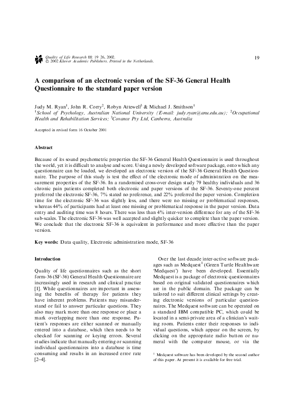 (PDF) A comparison of an electronic version of the SF-36 General Health ...