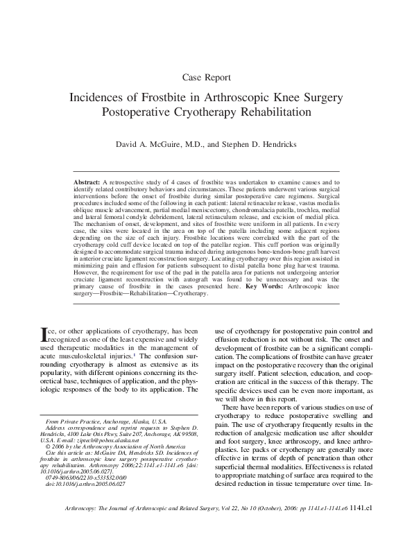 (PDF) Incidences of Frostbite in Arthroscopic Knee Surgery ...