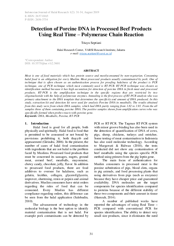 (PDF) Detection of Porcine DNA in Processed Beef Products Using Real ...