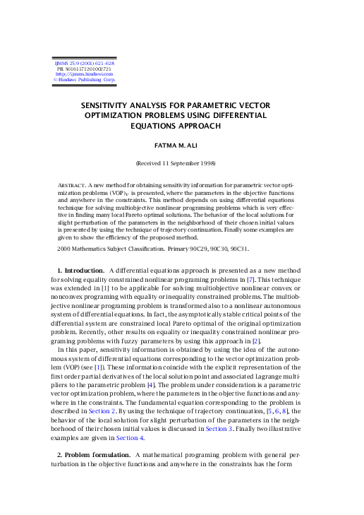 Pdf Sensitivity Analysis For Parametric Vector Optimization Problems Using Differential 