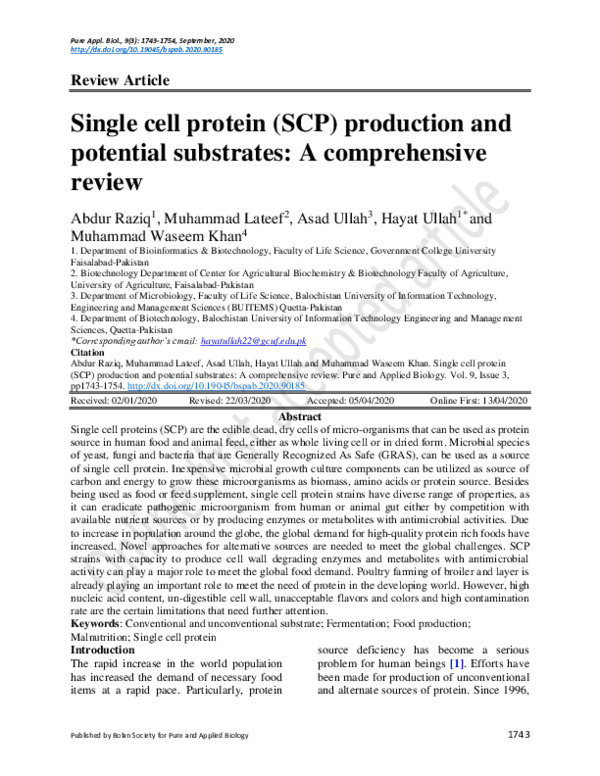 (PDF) Single cell protein (SCP) production and potential substrates: A ...