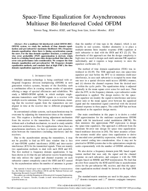 (PDF) Space-Time Equalization for Asynchronous Multiuser Bit-Interleaved Coded OFDM