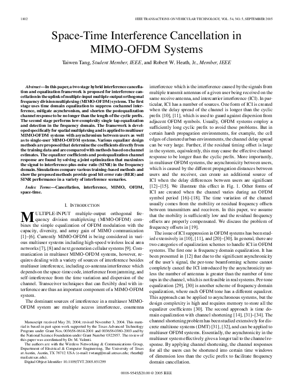 (PDF) Space-Time Interference Cancellation in MIMO-OFDM Systems