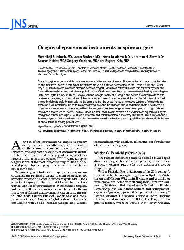 (PDF) Origins of eponymous instruments in spine surgery