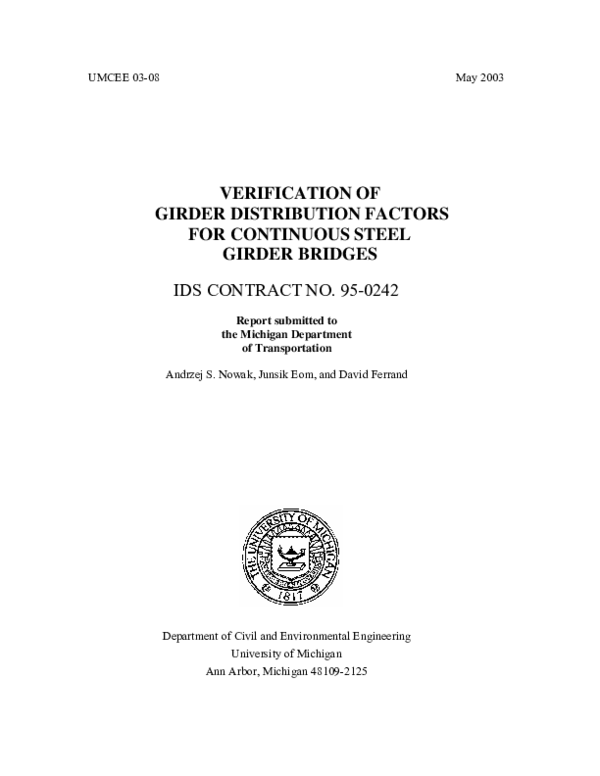 (PDF) Verification of Girder Distribution Factors for Continuous Steel ...