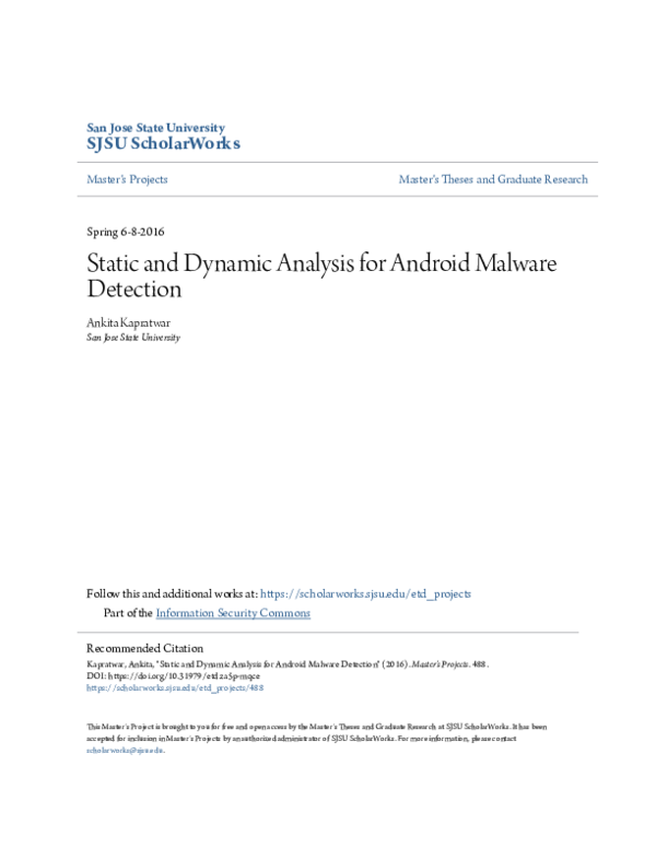 (PDF) Static and Dynamic Analysis for Android Malware Detection