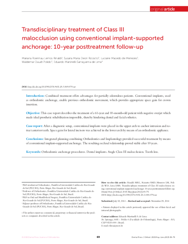(PDF) Transdisciplinary treatment of Class III malocclusion using ...