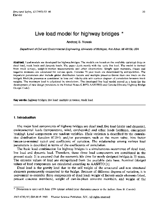 (PDF) Live load model for highway bridges