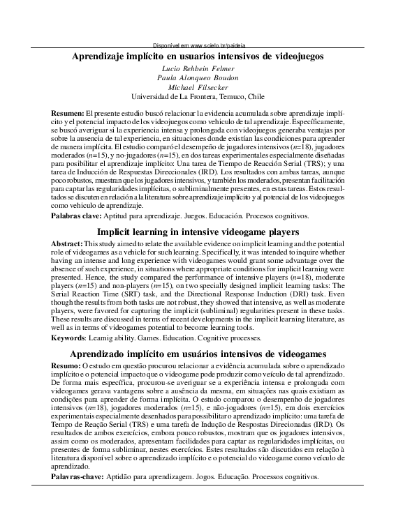 (PDF) Aprendizaje implícito en usuarios intensivos de videojuegos