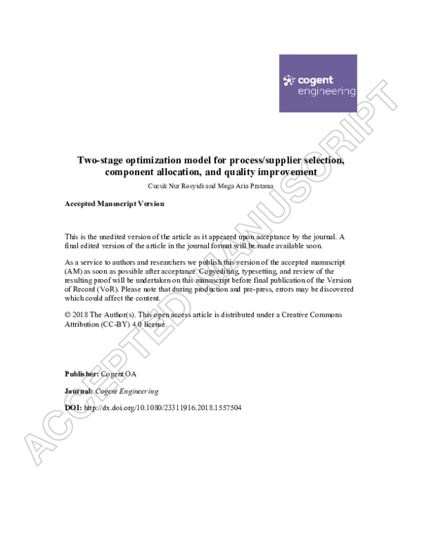 Pdf Two Stage Optimization Model For Process Supplier Selection
