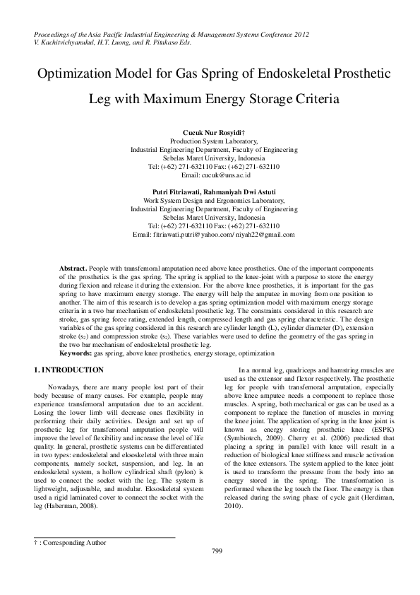(PDF) Optimization Model for Gas Spring of Endoskeletal Prosthetic Leg ...