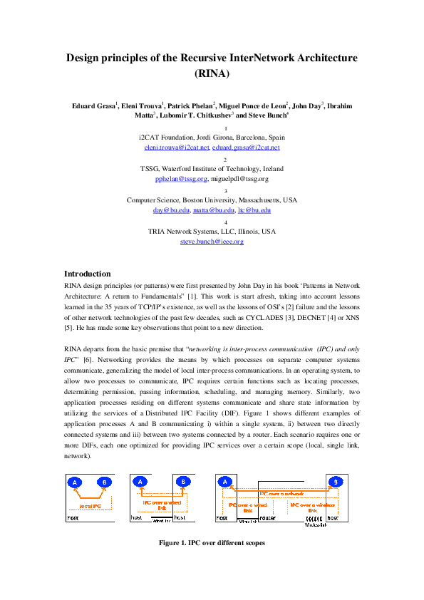 (PDF) Design principles of the Recursive InterNetwork Architecture (RINA)