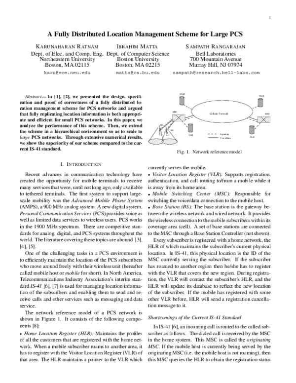 Pdf A Fully Distributed Location Management Scheme For Large Pcs Networks