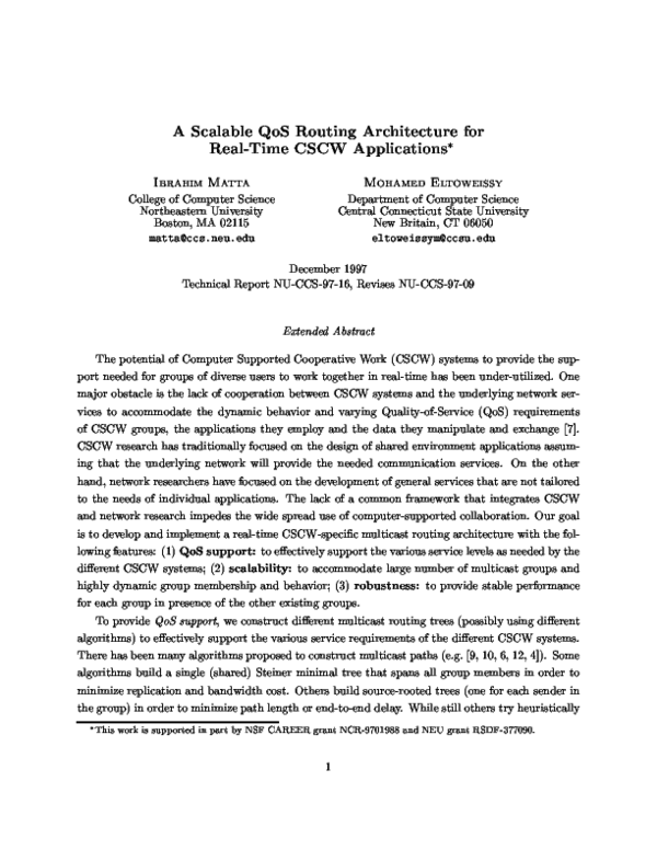 Pdf A Scalable Qos Routing Architecture For Real Time Cscw Applications