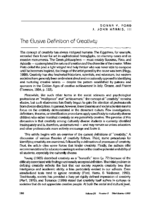 (PDF) The Elusive Definition of Creativity