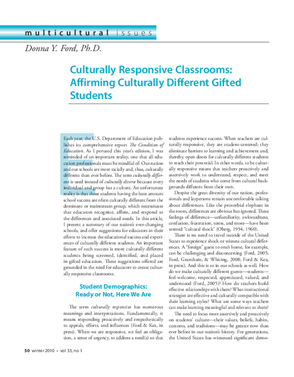 (PDF) Culturally Responsive Classrooms: Affirming Culturally Different ...