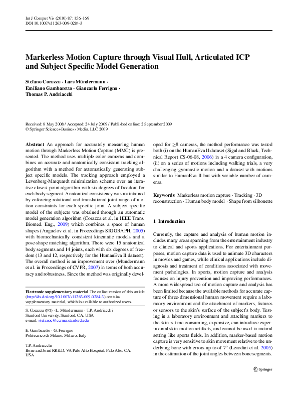 (PDF) Markerless Motion Capture through Visual Hull, Articulated ICP and Subject Specific Model ...