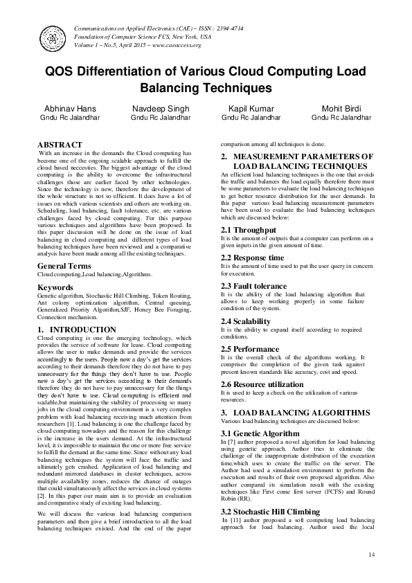 Pdf Qos Differentiation Of Various Cloud Computing Load Balancing Techniques