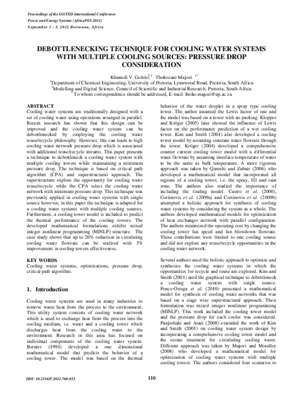 (PDF) Debottlenecking Technique for Cooling Water Systems with Multiple ...