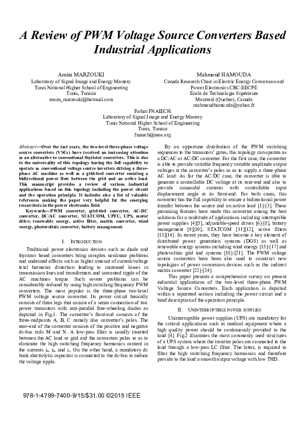 (PDF) A review of PWM voltage source converters based industrial applications