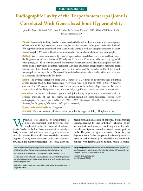 (PDF) Radiographic Laxity of the Trapeziometacarpal Joint Is Correlated ...