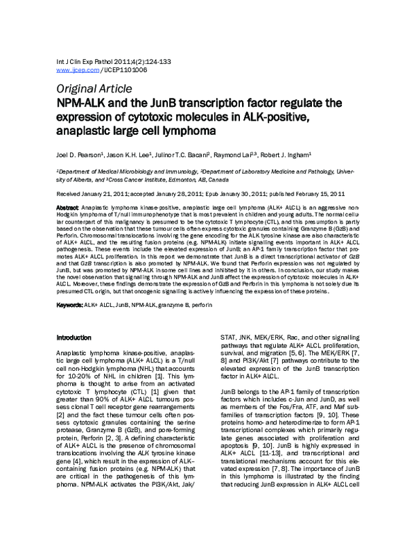 (PDF) NPM-ALK and the JunB transcription factor regulate the expression ...