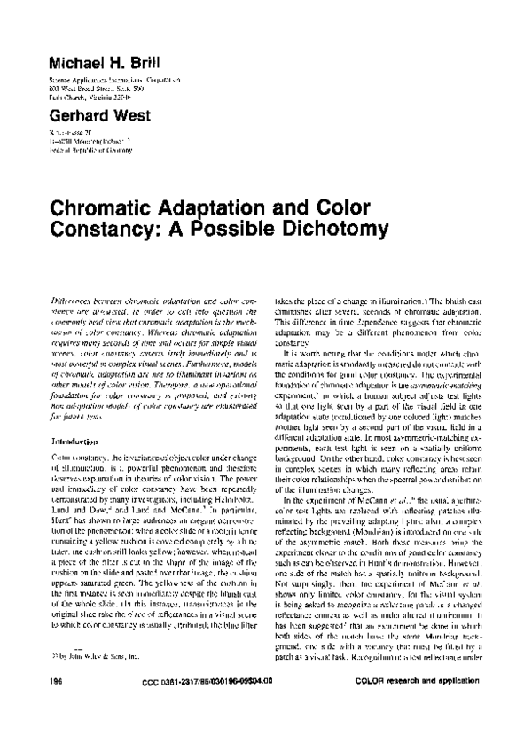 (PDF) Chromatic adaptation and color constancy: A possible dichotomy