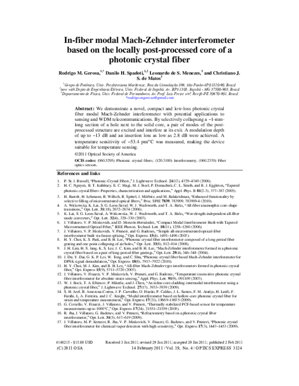 (PDF) In-fiber modal Mach-Zehnder interferometer based on the locally post-processed core of a ...