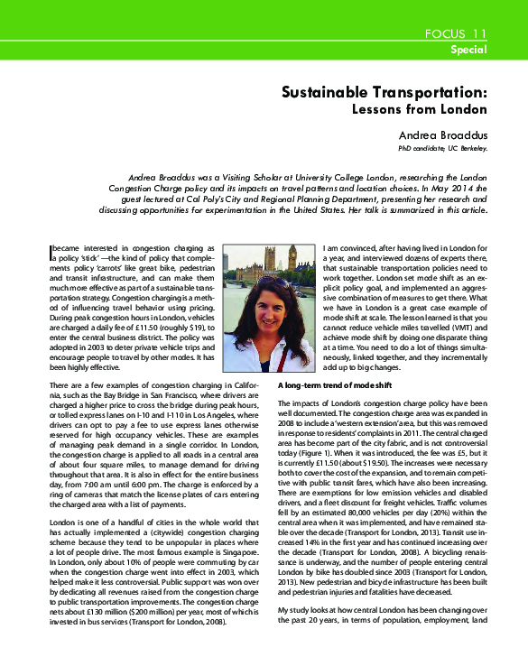 (PDF) Sustainable Transportation: Lessons from London