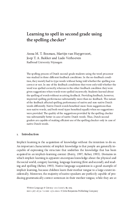 (PDF) Learning to spell in second grade using the spelling checker
