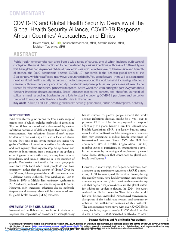 (PDF) COVID-19 and Global Health Security: Overview of the Global ...