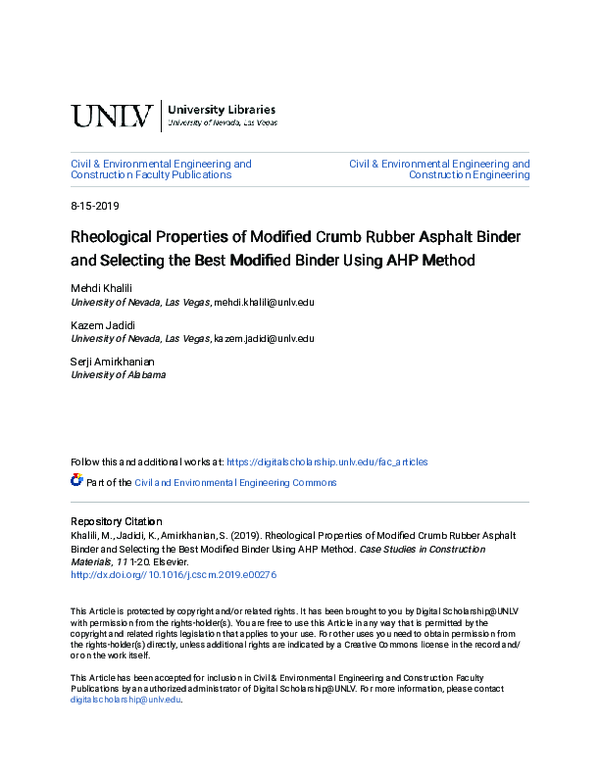 (PDF) Rheological Properties of Modified Crumb Rubber Asphalt Binder ...