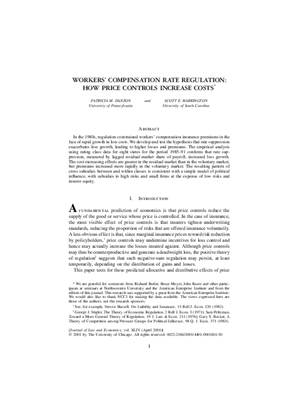 (PDF) Workers’ Compensation Rate Regulation: How Price Controls ...