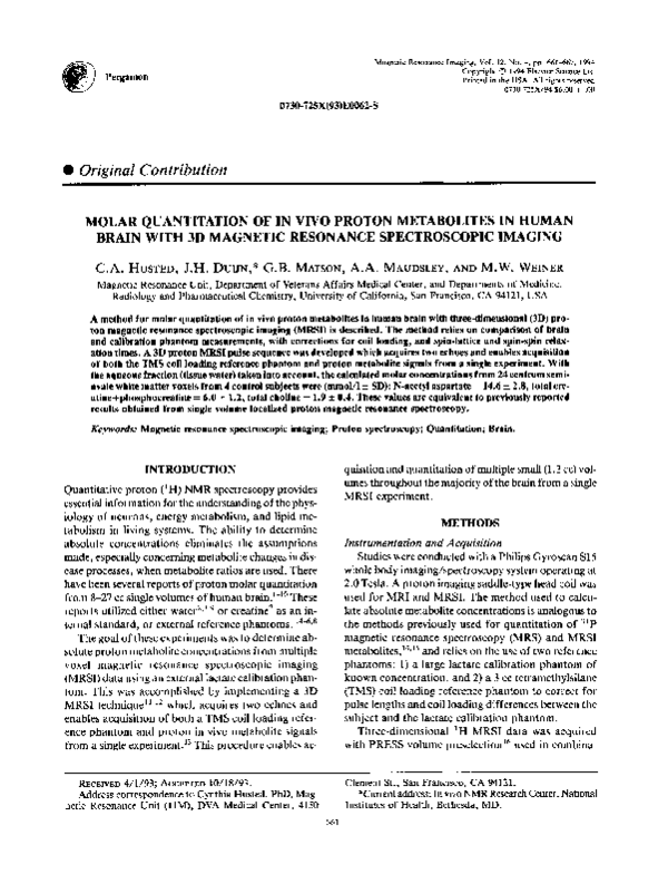 (PDF) Molar quantitation of in vivo proton metabolites in human brain ...