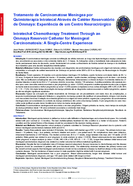 (PDF) Tratamento de Carcinomatose Meníngea por Quimioterapia Intratecal ...