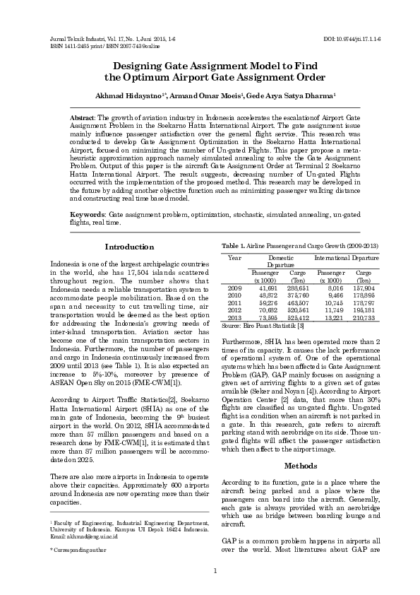 Pdf Designing Gate Assignment Model To Find The Optimum Airport Gate Assignment Order