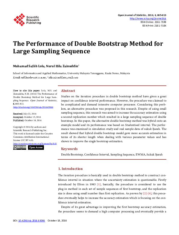 Pdf The Performance Of Double Bootstrap Method For Large Sampling Sequence